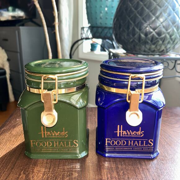 Harrods | Accents | 2 Vintage Harrods Food Halls Storage Jar Blue Green ...